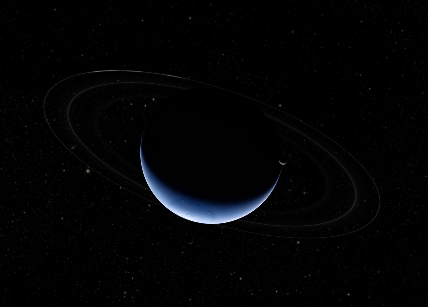 Neptun, jeho prstence a Triton, jak je viděl Voyager 2 v roce 1989 ...